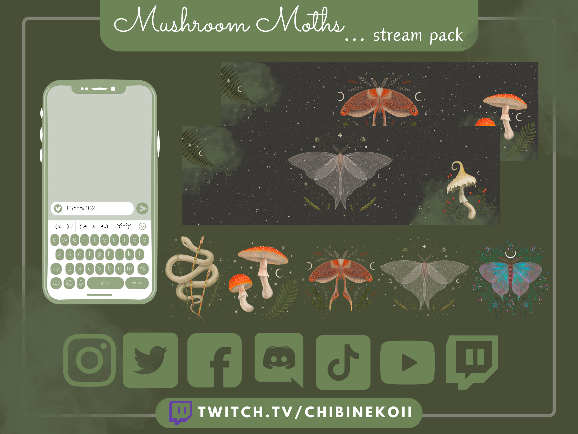 Mushroom Moths Twitch Stream Overlay Package | Animated | Stream Bundle ...