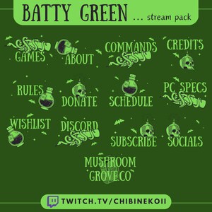 Batty Green Twitch Stream Overlay Package | Animated | Stream Bundle ...