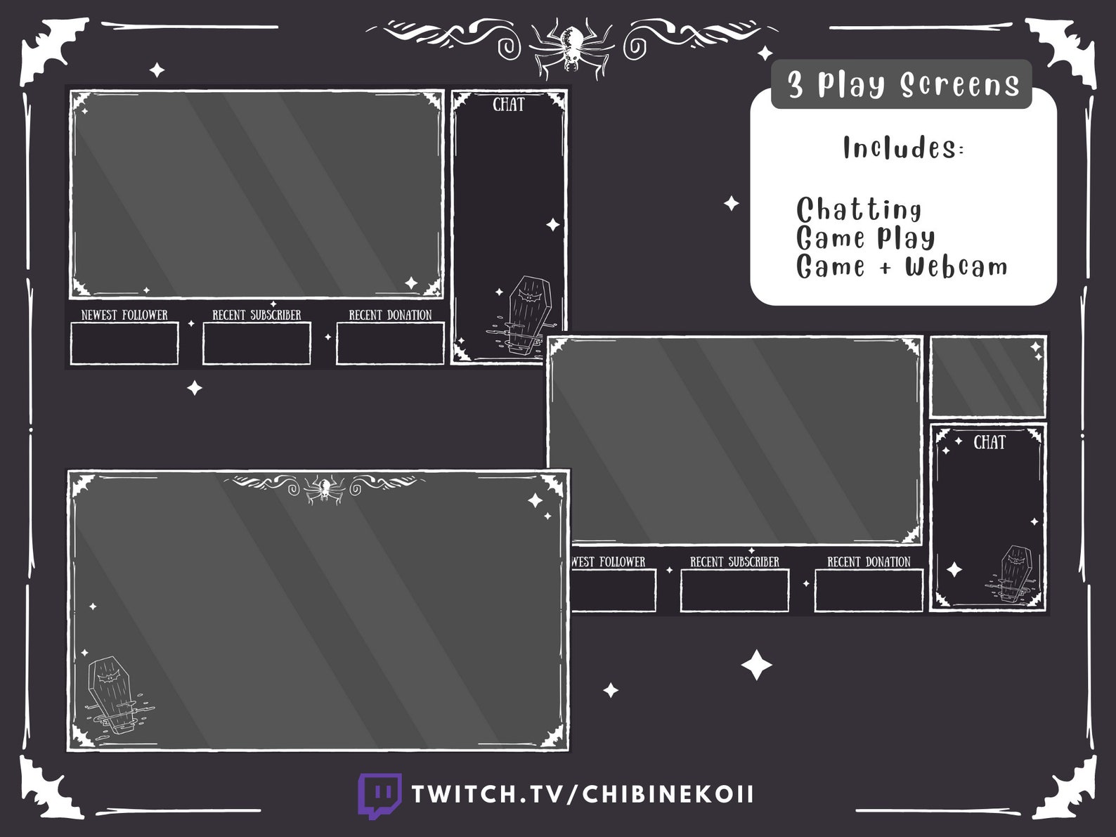 Batty White Twitch Stream Overlay Package Animated Stream - Etsy