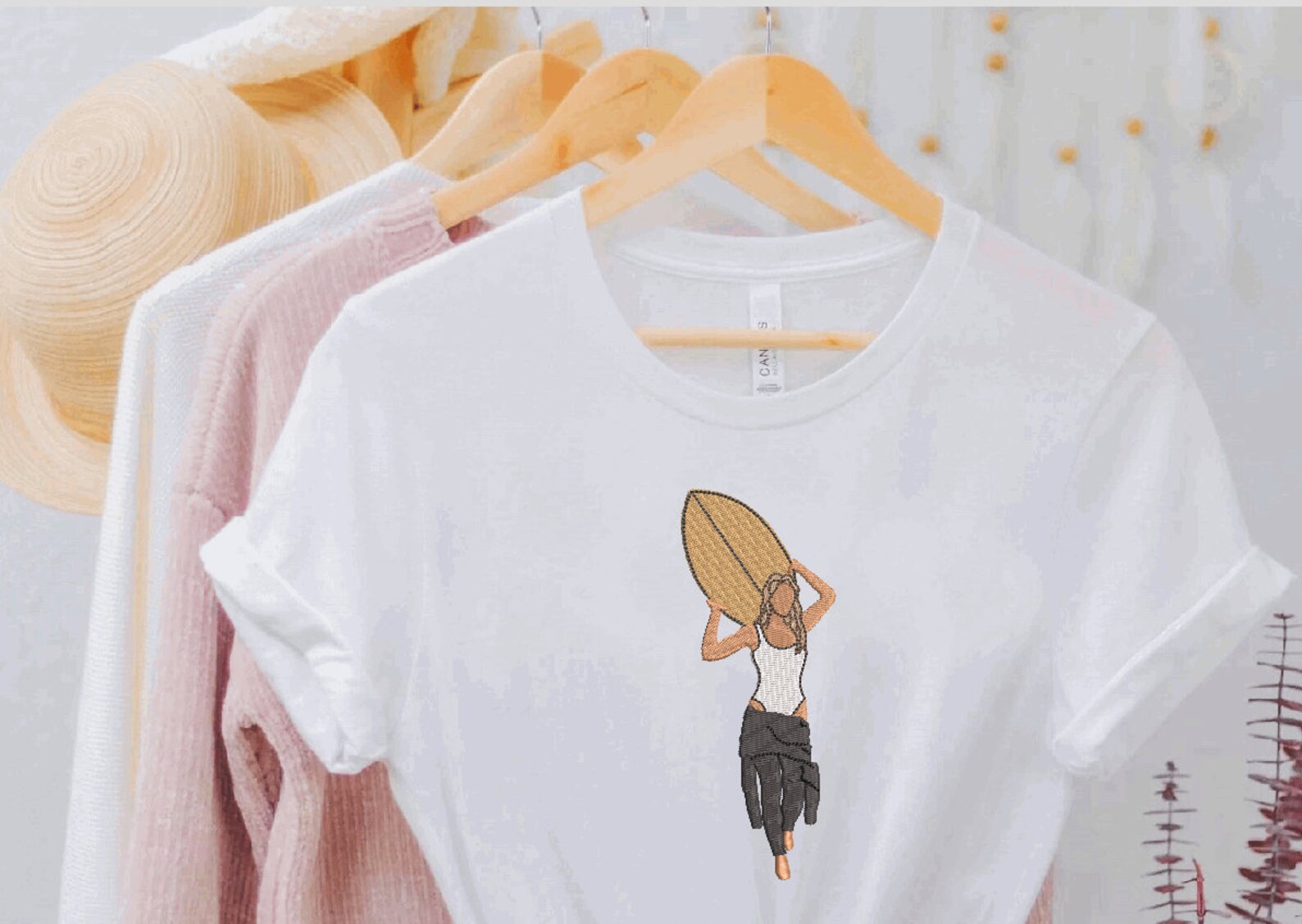 Surfing Girl Embroidery Design - Etsy