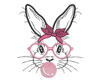 Girl Bunny Rabbit With Glasses Applique Machine Embroidery Design 4 ...