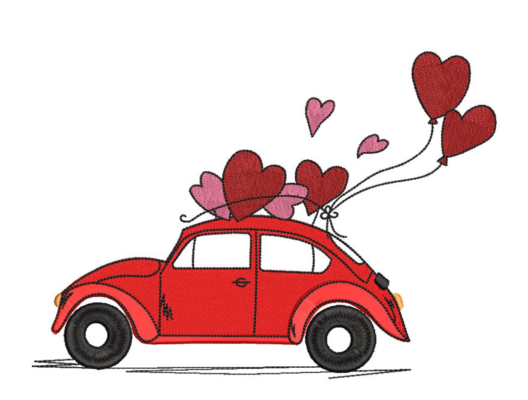 Valentine Car With Heart Balloons Embroidery File - Etsy