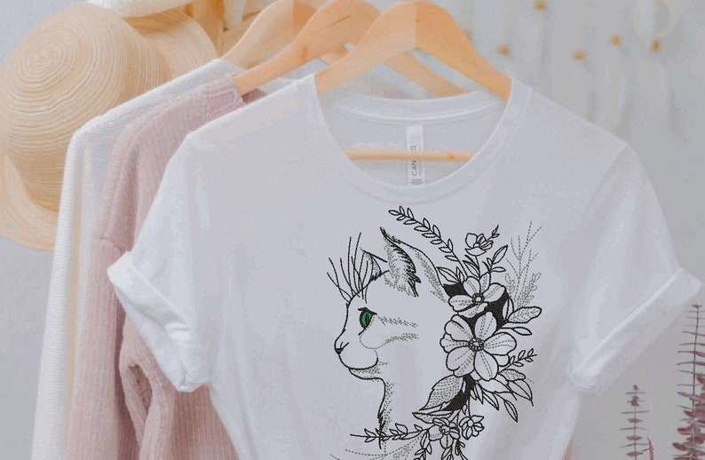 Cat With Flowers Machine Embroidery | Etsy