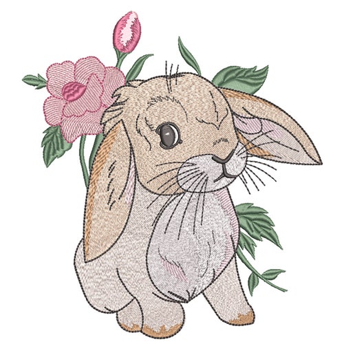 Bunny With a Bow Embroidery Design Easter Embroidery File 3 - Etsy