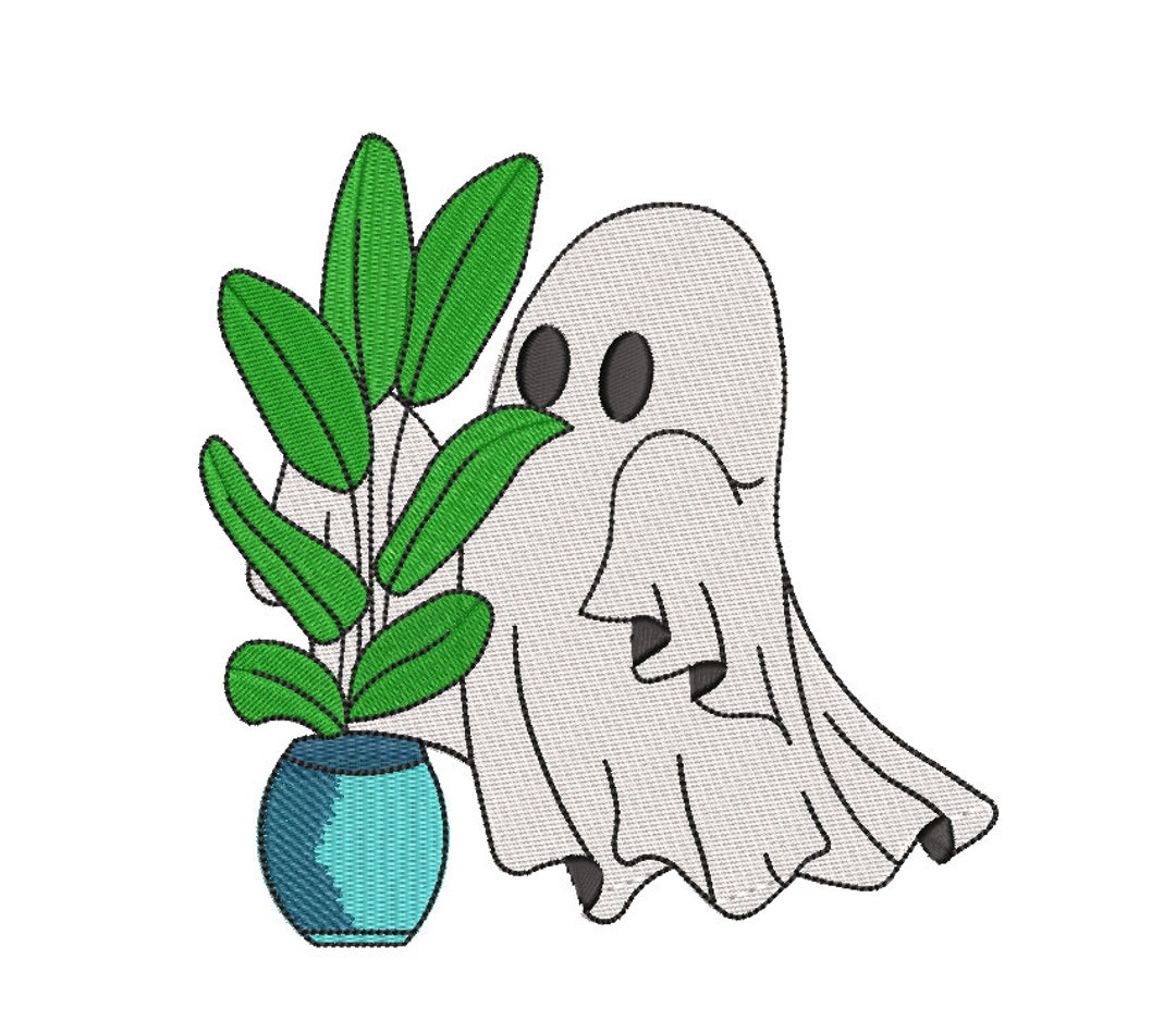 Ghost With Plant, Floral Ghost, Halloween Machine Embroidery File. - Etsy