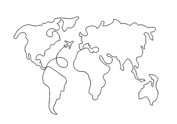 World Map One Line Machine Embroidery Design | Etsy