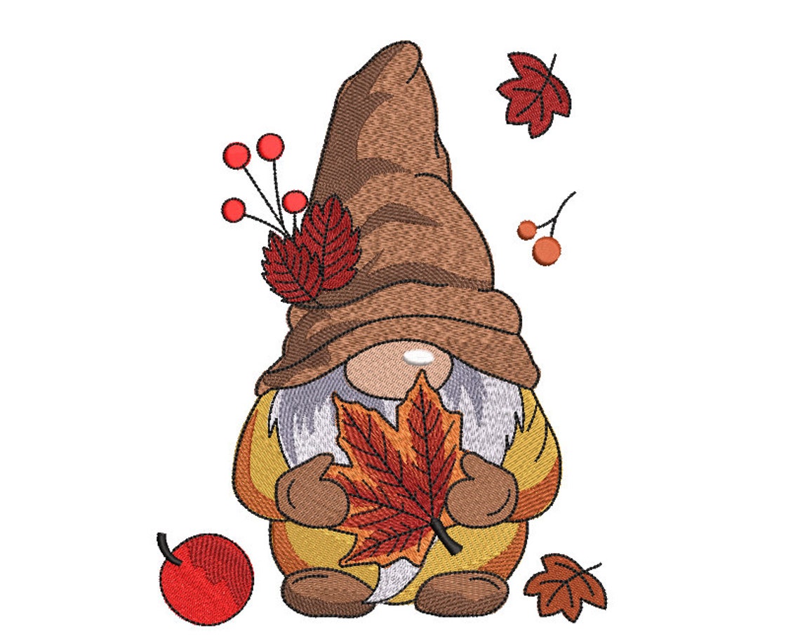 Fall Gnome With Maple Leaf Embroidery File - Etsy