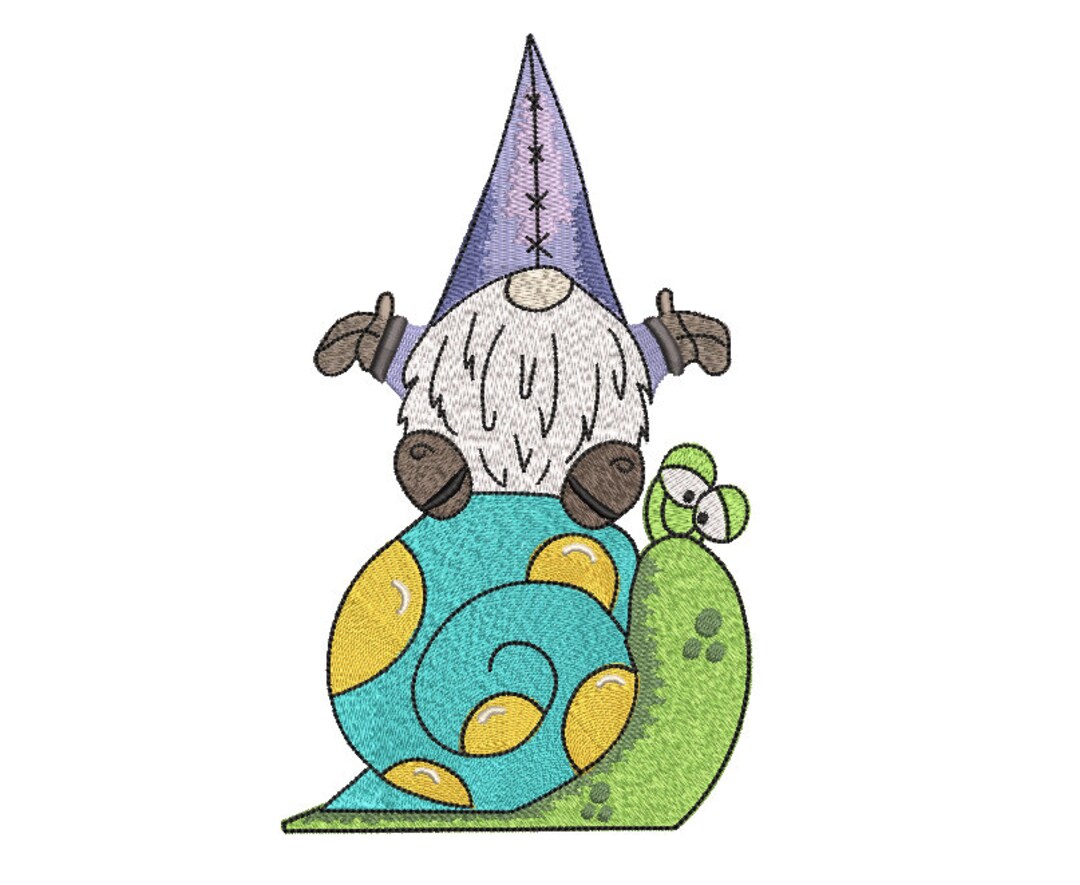 Gnome on Snail Embroidery Design - Etsy