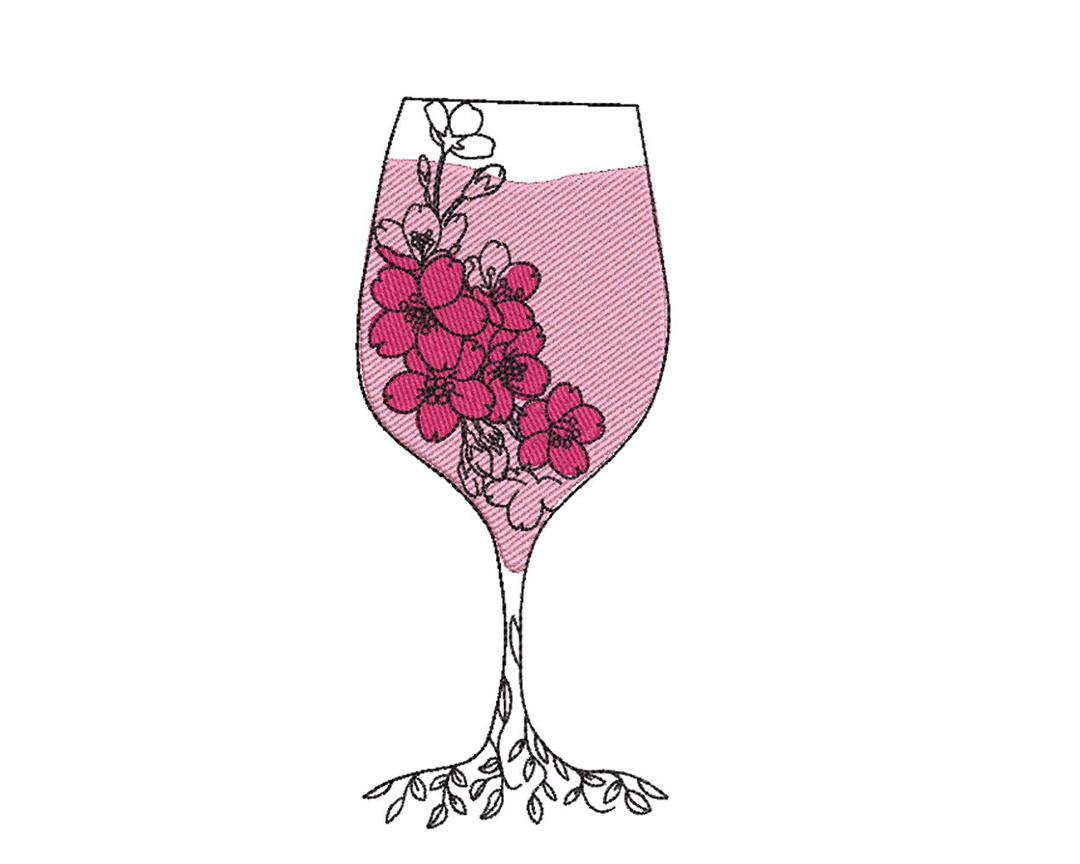 Wine Glass Machine Embroidery Design - Etsy