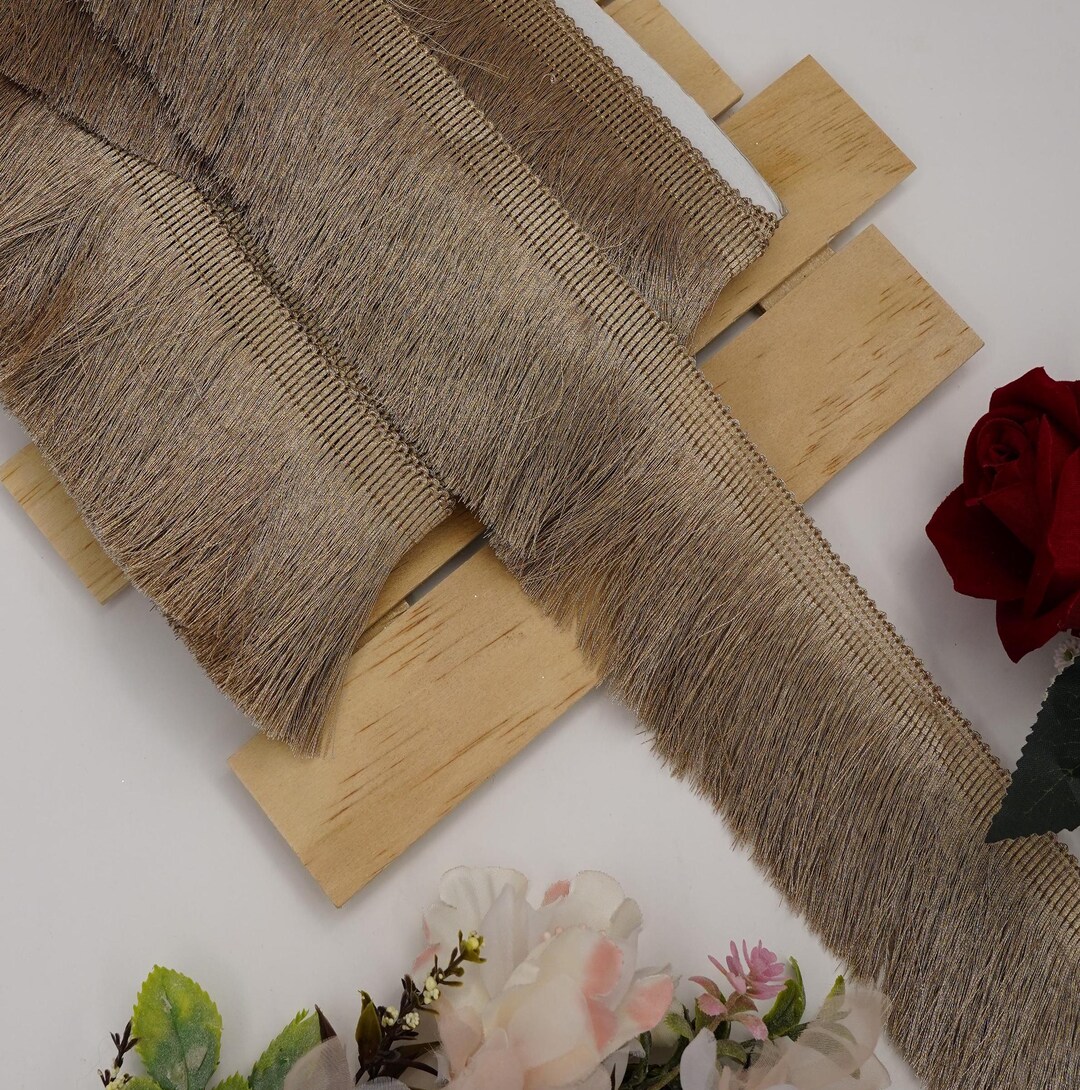 2 Mtr Length 60 MM Wide Metallic Colors Silky Feather Fringe Trimming ...
