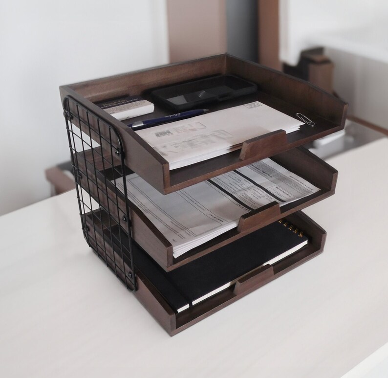 Wooden Inbox Tray Desk Organizer, 3-tier Letter Trays, Stacking File ...