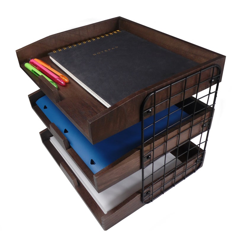 Wooden Inbox Tray Desk Organizer, 3-tier Letter Trays, Stacking File ...