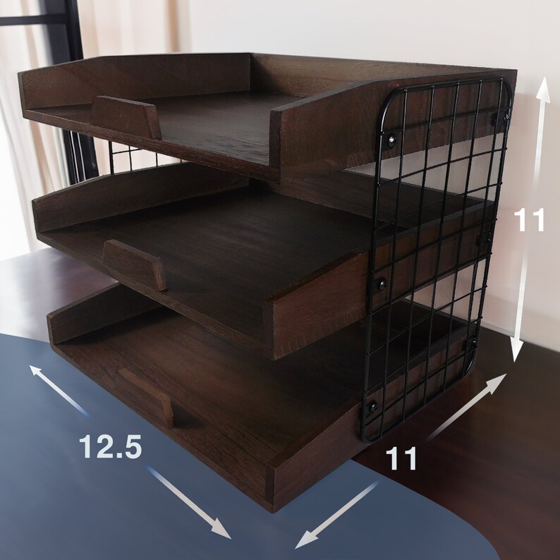 Wooden Inbox Tray Desk Organizer, 3-tier Letter Trays, Stacking File ...
