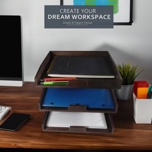 Wooden Inbox Tray Desk Organizer, 3-tier Letter Trays, Stacking File ...