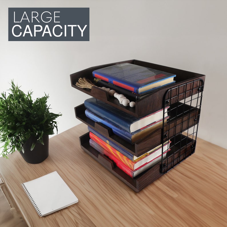 Wooden Inbox Tray Desk Organizer, 3-tier Letter Trays, Stacking File ...