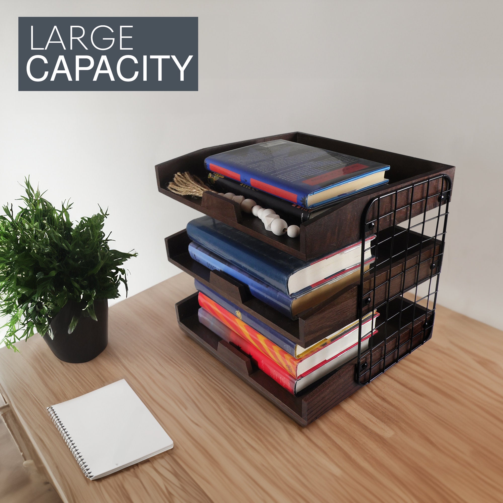 Wooden Inbox Tray Desk Organizer, 3-tier Letter Trays, Stacking File ...