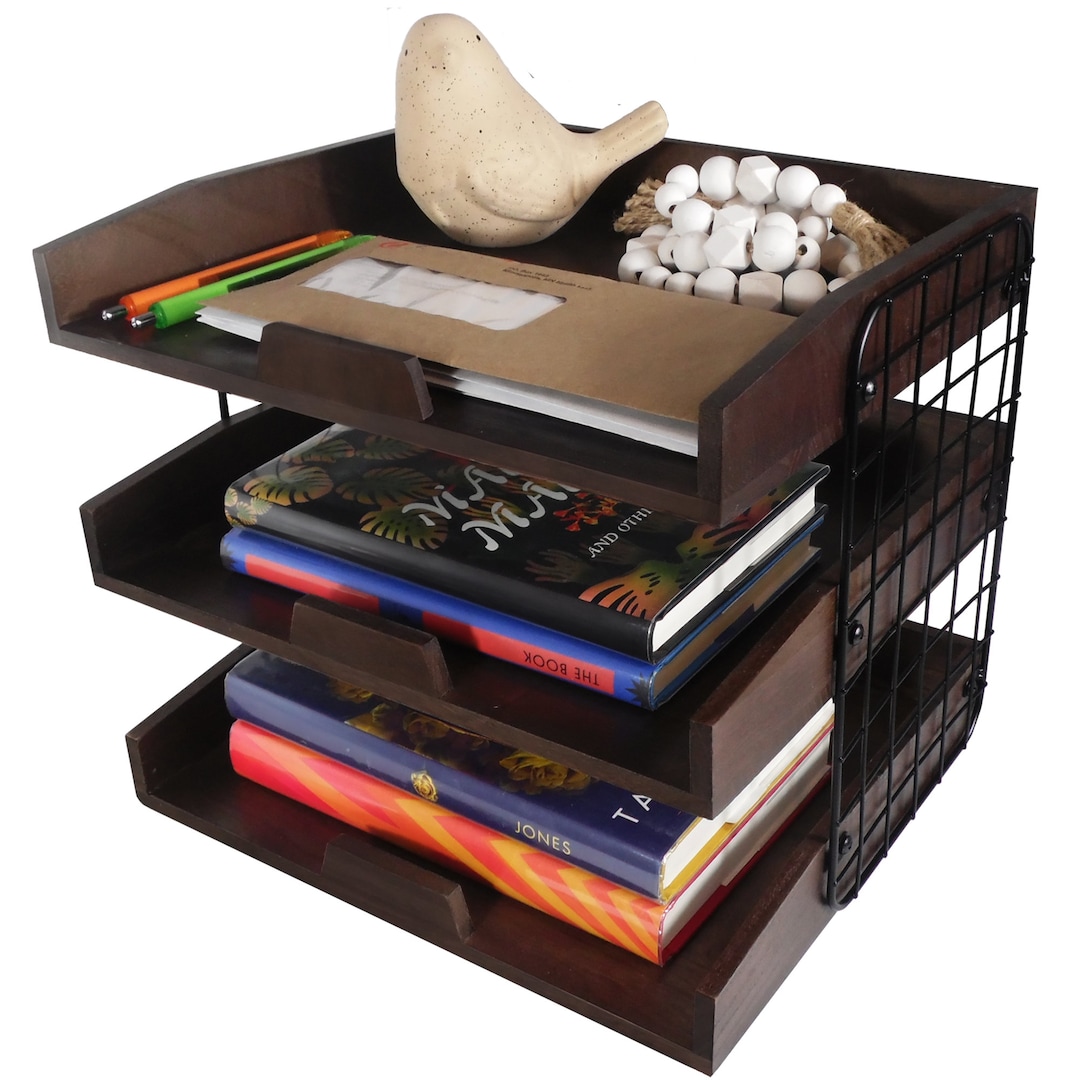 Wooden Inbox Tray Desk Organizer, 3-tier Letter Trays, Stacking File ...
