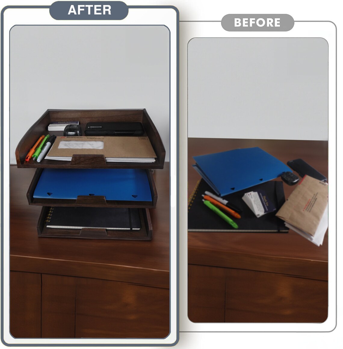 Wooden Inbox Tray Desk Organizer, 3-tier Letter Trays, Stacking File ...