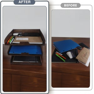 Wooden Inbox Tray Desk Organizer, 3-tier Letter Trays, Stacking File ...