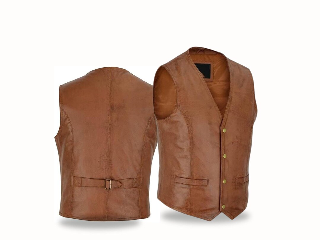 Genuine Leather Vest, Cowhide Leather Vest, Dark Brown Leather Vest Men ...