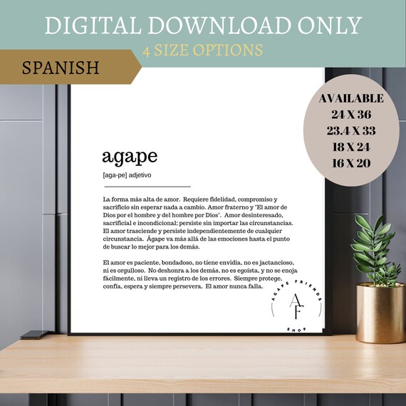 AGAPE SPANISH Definition Print Bedroom Prints Wall Decor - Etsy