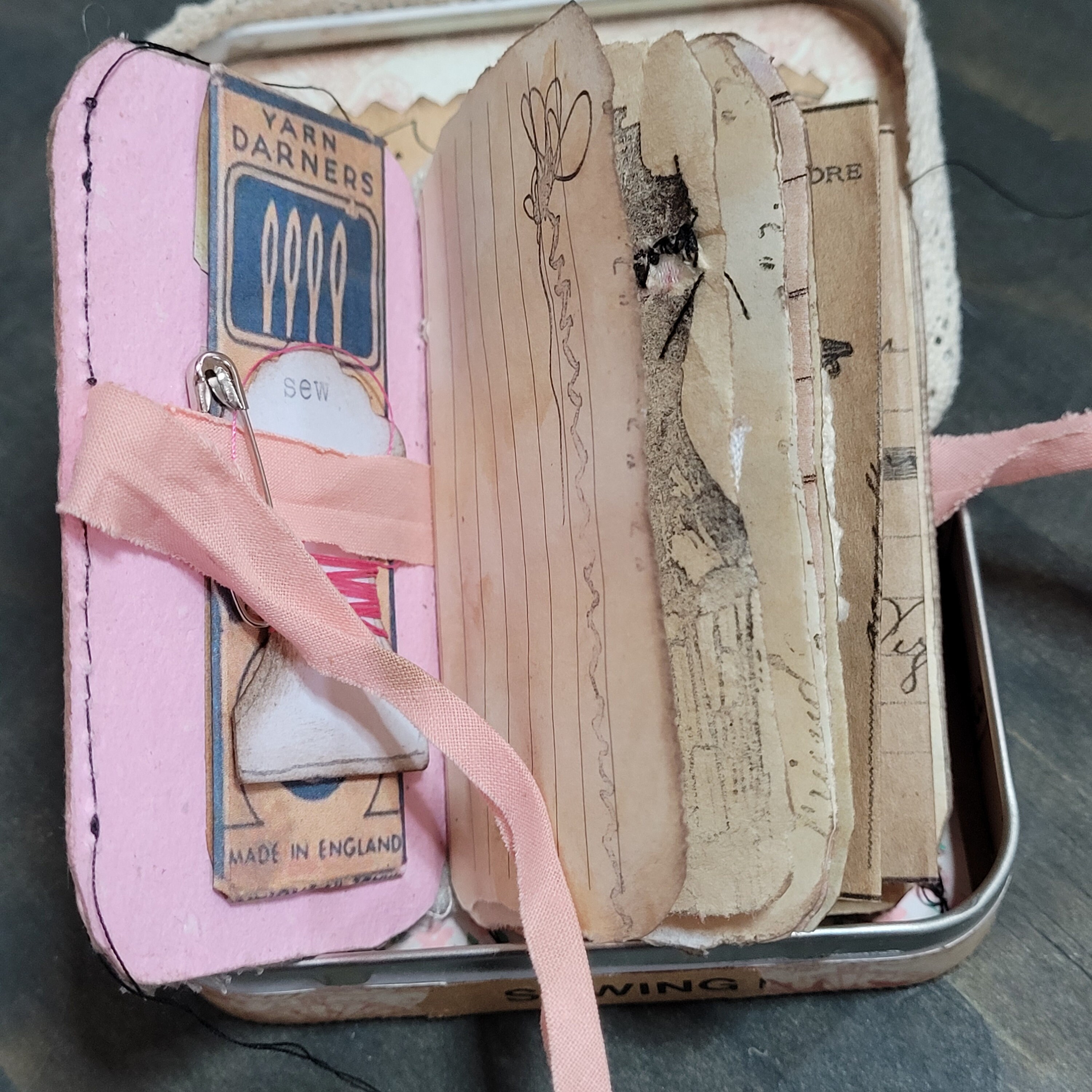 The Seamstress Altered Tin Candy Box Mixed Media Assemblage With Tiny ...