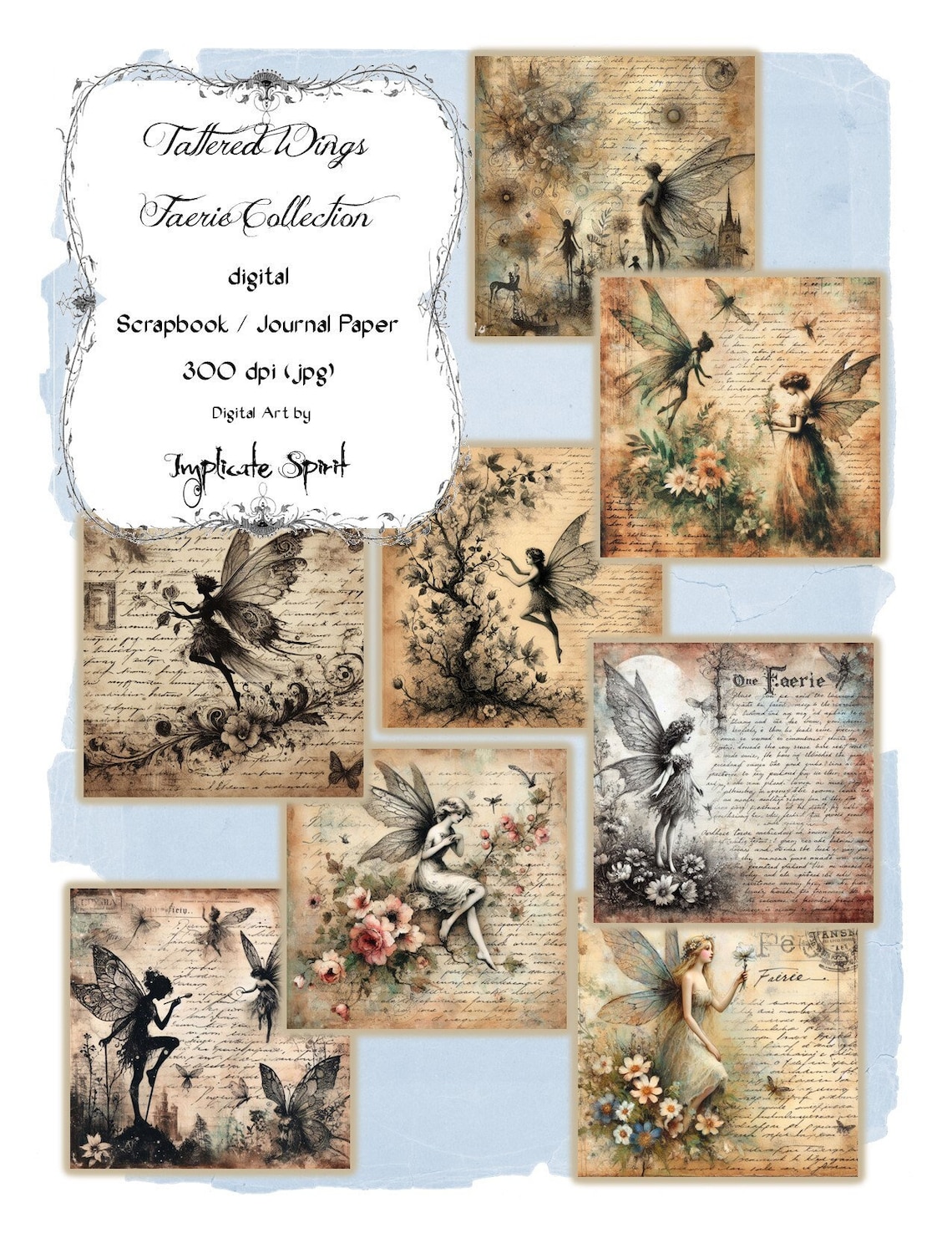 Tattered Wings Faerie Scrapbook Paper 34 Images in Sizes 12x12, 8.5x11 ...