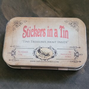 Stickers in a Tin, Vintage Distressed, an Altered Candy Tin Containing ...