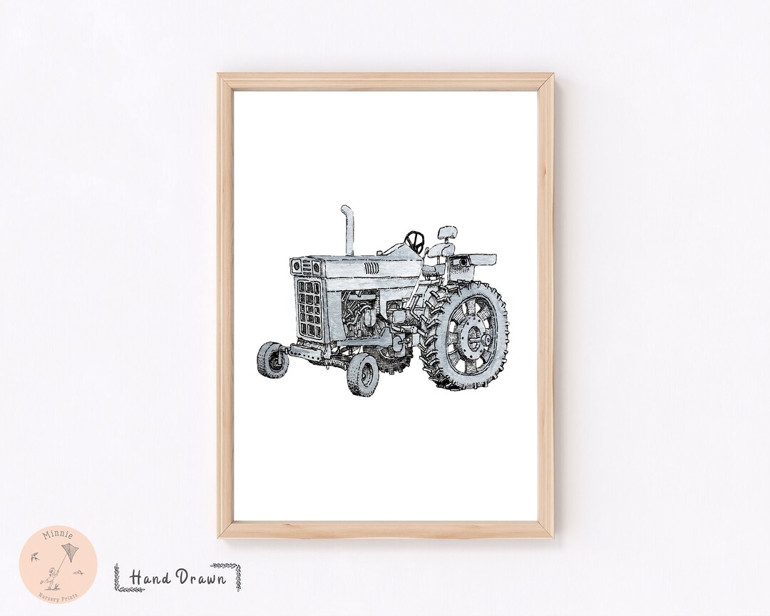 Mechanic Tractor Construction Illustration Posters for Boys Room Wall ...