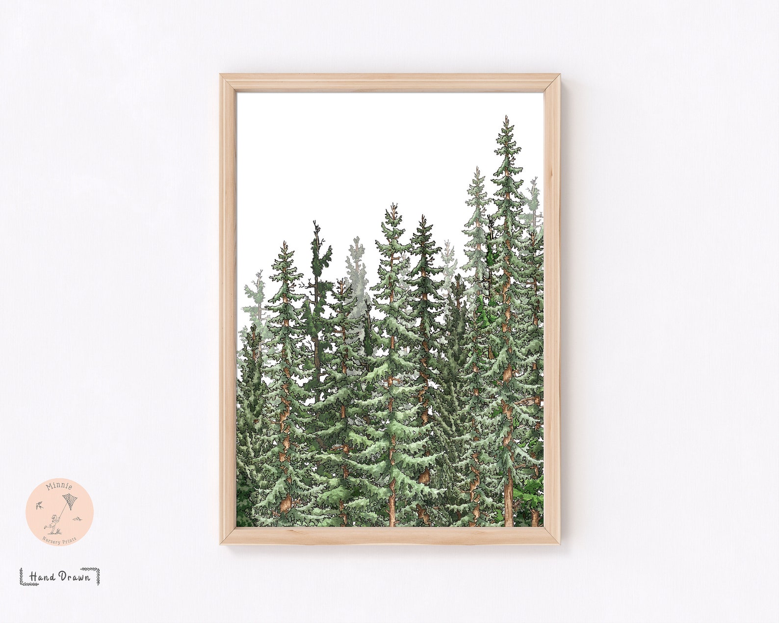 Pine Tree Woodland Print Poster for 3 Piece Wall Art, Downloadable ...