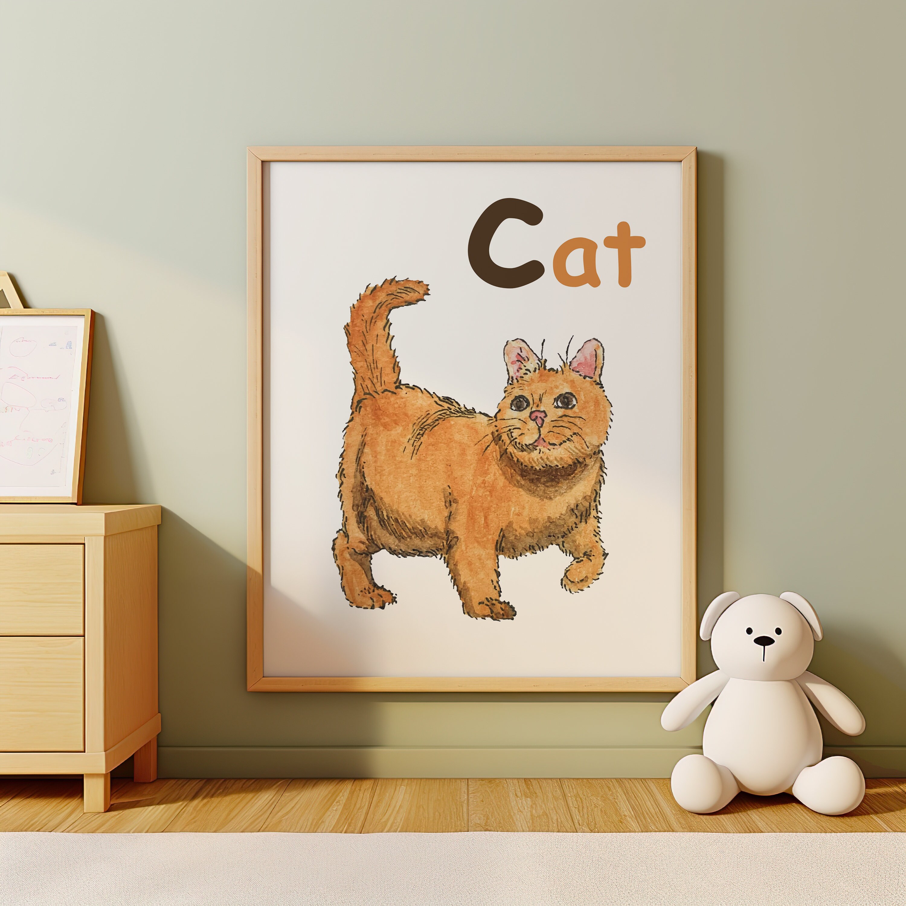 Initial Cat Poster for Nursery, First Letter Animal Wall Art ...