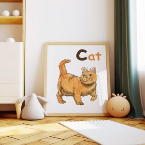 Initial Cat Poster for Nursery, First Letter Animal Wall Art ...