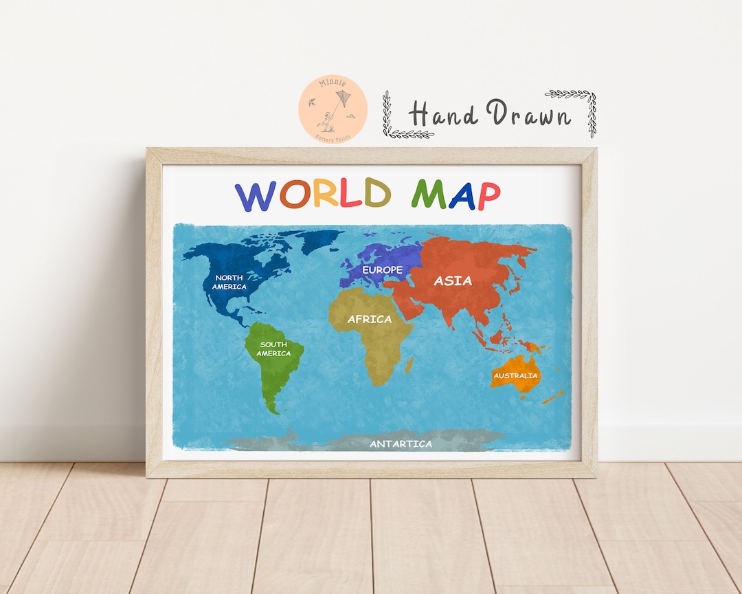 Kids World Map Printable Digital Download | Animal Educational Nursery ...