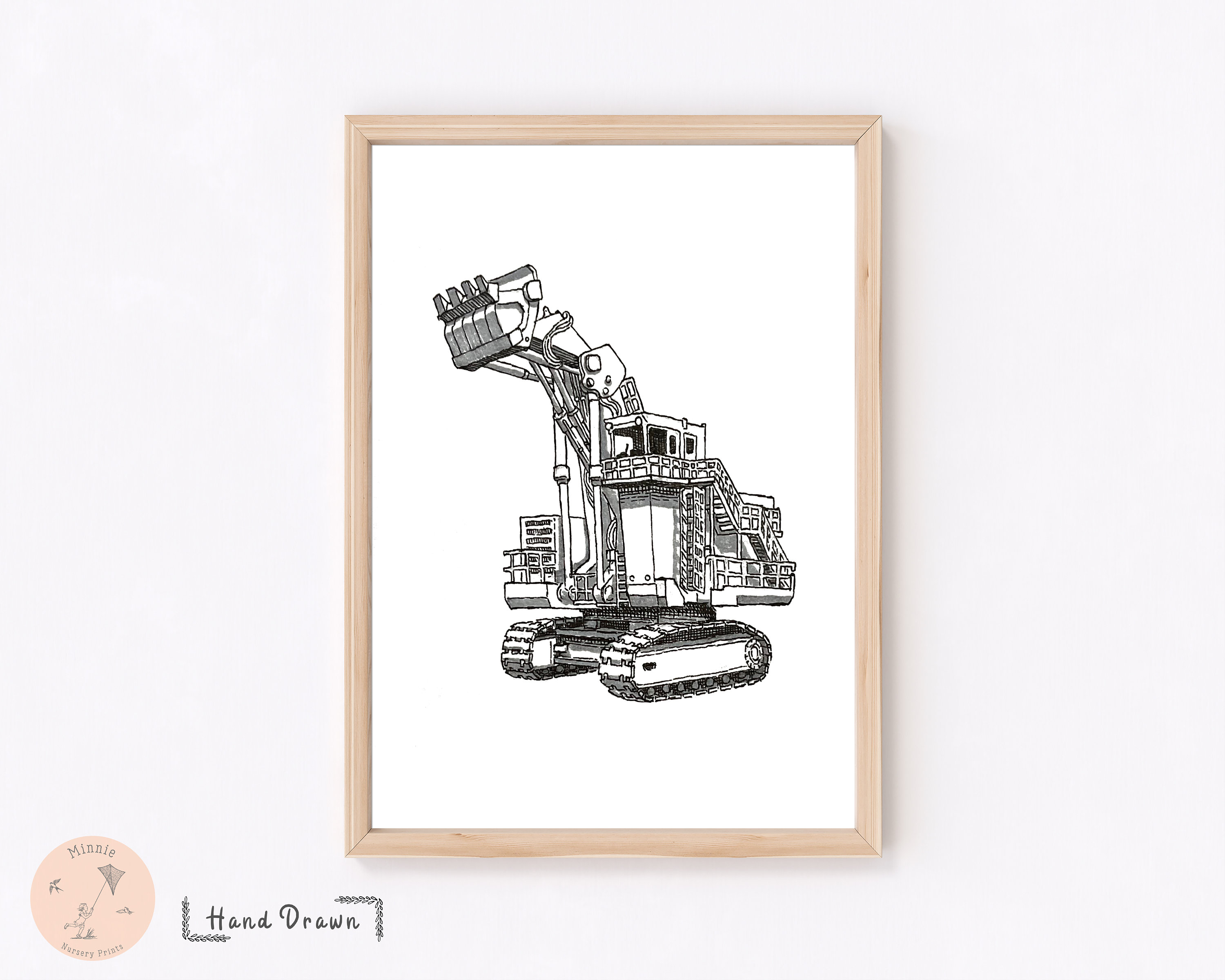 Mechanic Construction Vehicles Illustration Posters for Set of 2 Wall ...