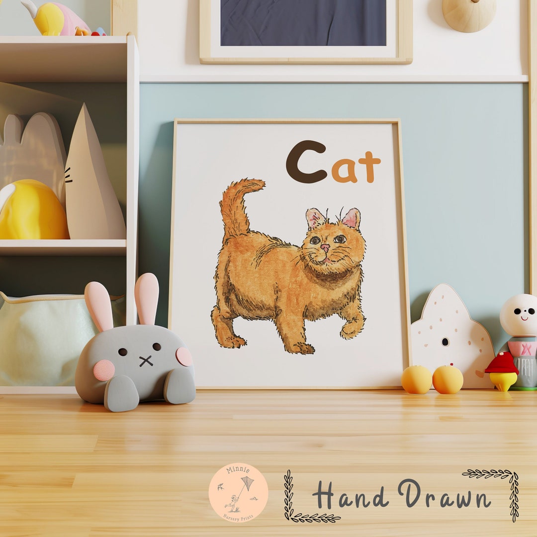 Initial Cat Poster for Nursery, First Letter Animal Wall Art ...