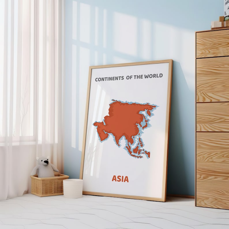 Asia Map Poster, Map of the World Wall Art, Asia Wall Art, Homeschool ...