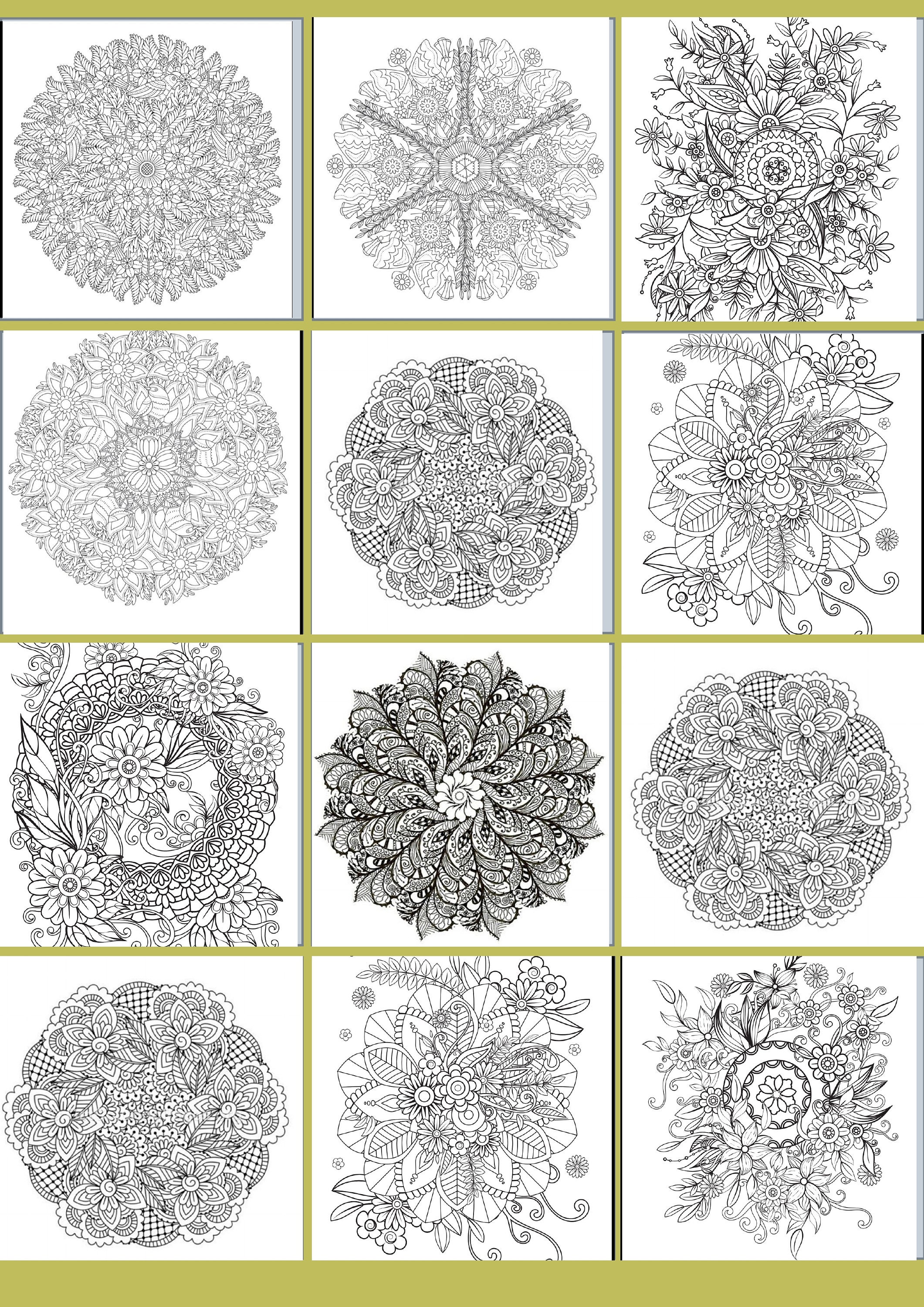 60 Botanical Flower Mandala Design Digital Download Pdf File - Relaxing ...