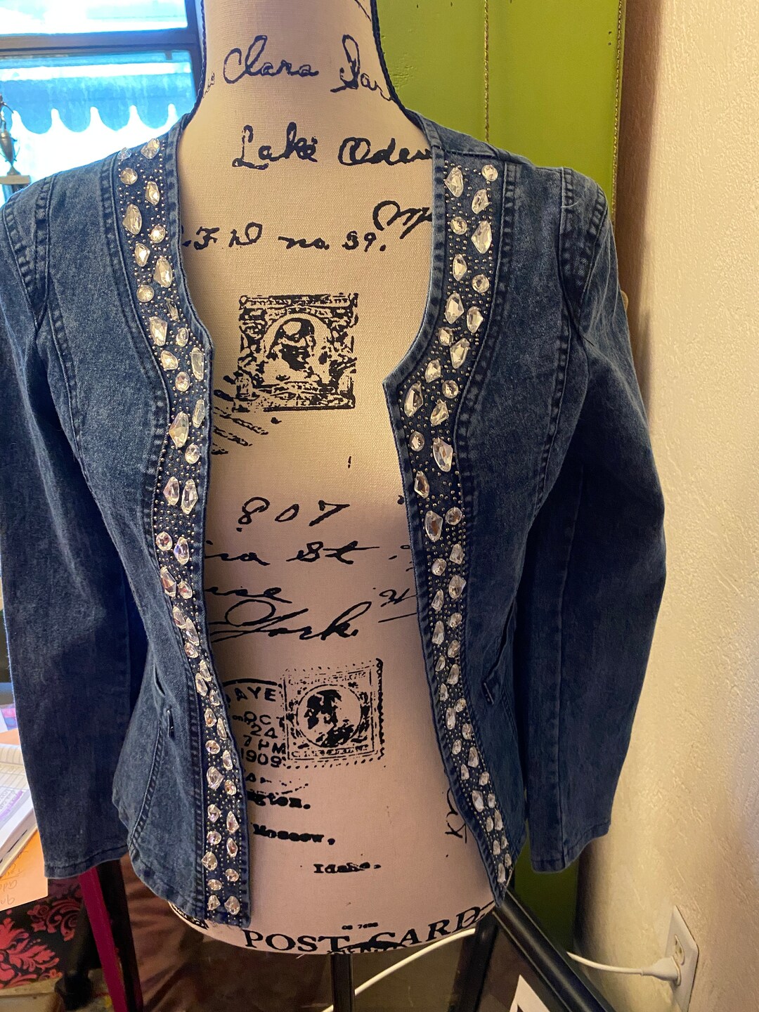 EMBELISHED RHINESTONE Stretchy Jean Jacket - Etsy