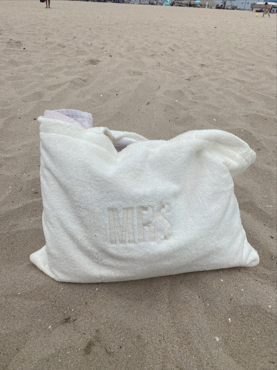 Embroidered Mrs. Terry Cloth Tote Bag - XL Bride Beach Bag - Etsy