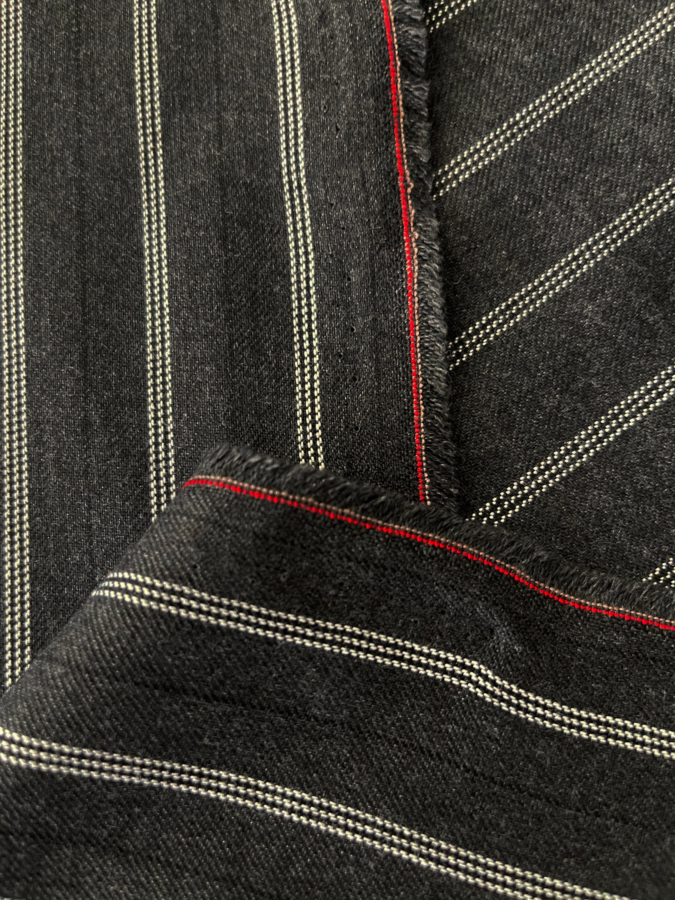 Triple Pin Stripe Fabric Dark Charcoal Gray Suiting With - Etsy