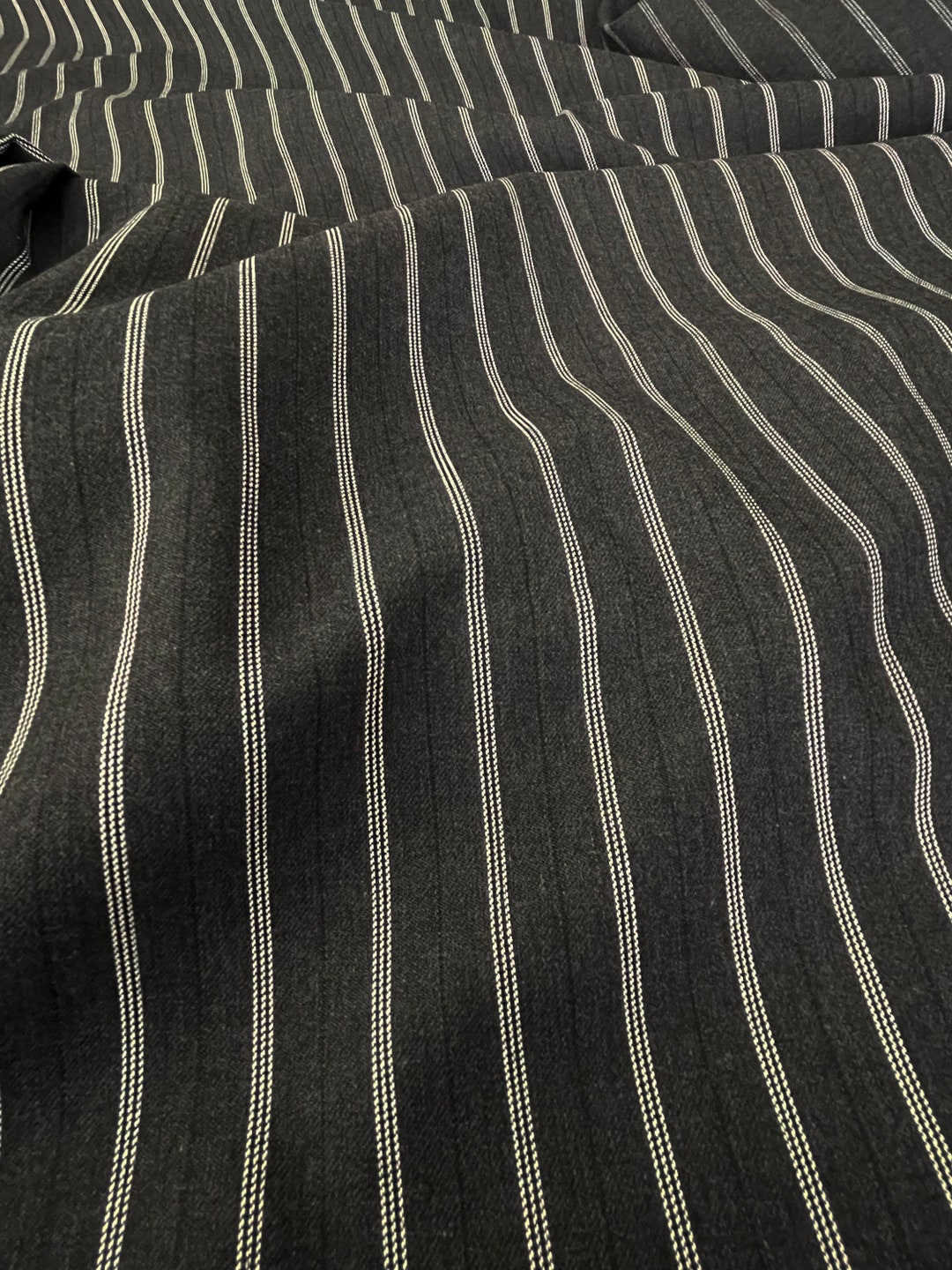 Triple Pin Stripe Fabric Dark Charcoal Gray Suiting With - Etsy