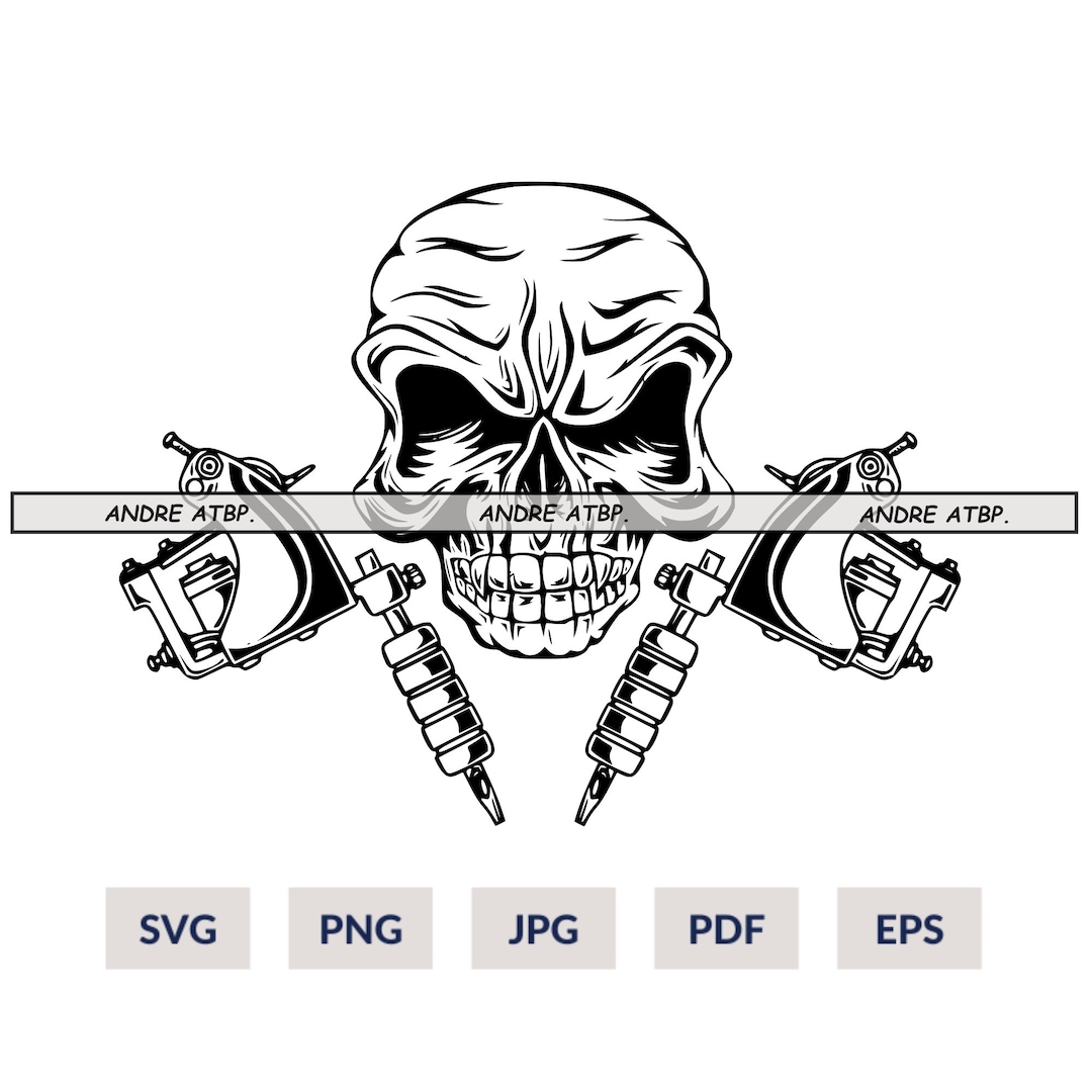 Crossed Tattoo Machine Svg, Skull Tattoo Machine Svg, Tattoo Gun Ink ...