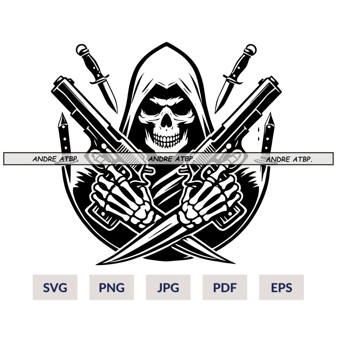 Skeleton Assassin With Dual Pistols and Knives Svg, Png, Pdf, Eps, Jpg ...