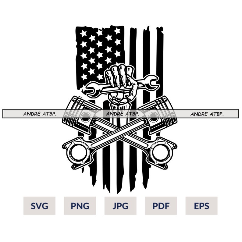 US Skeleton Hand With Wrench With Crossed Engine Piston Svg, Skull Svg ...