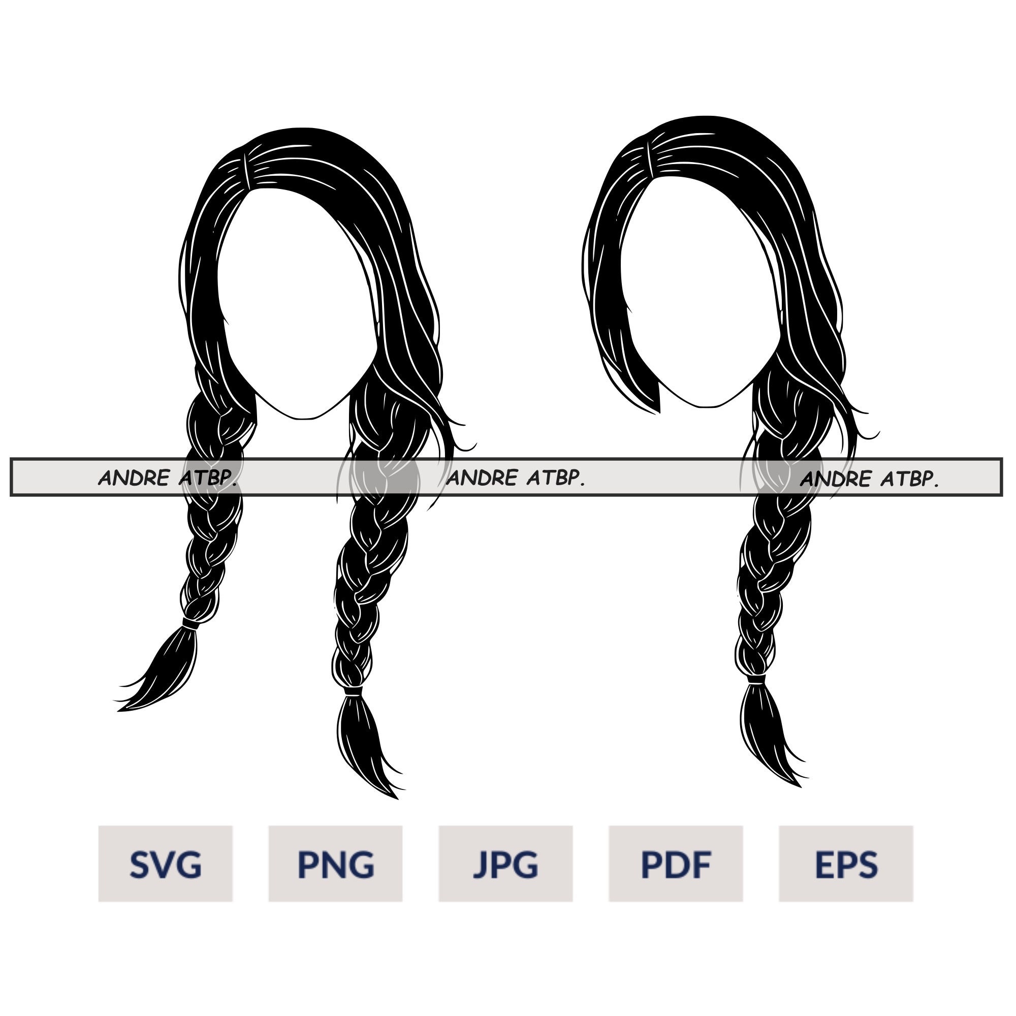Hair Braided Svg, Braids Set Svg, Woman Hair Braid Svg, Braided Hair ...