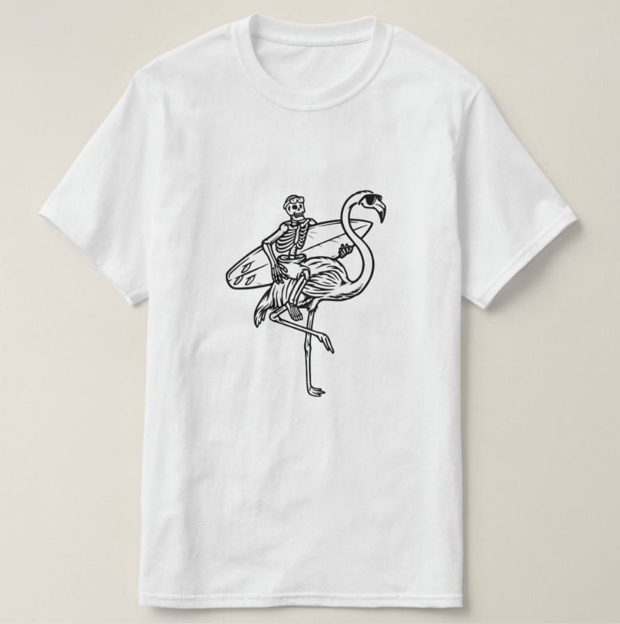 Skeleton Surfer Riding Flamingo SVG, Surf T-shirt Logo Graphics, Surfer ...