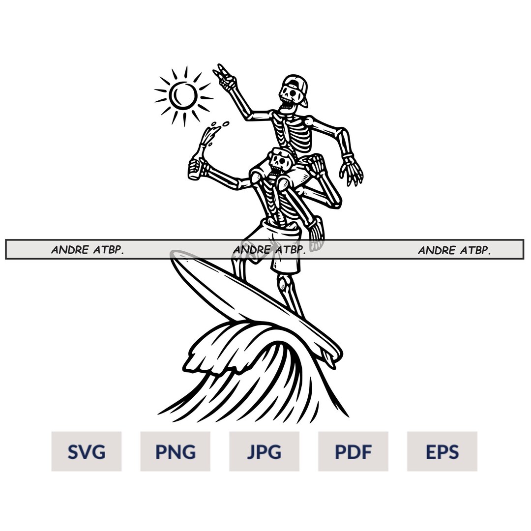Surfing Skeletons SVG, Surf T-shirt Logo Graphics, Cut Files, Surfer ...