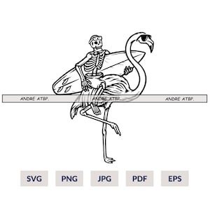 Skeleton Surfer Riding Flamingo SVG, Surf T-shirt Logo Graphics, Surfer ...