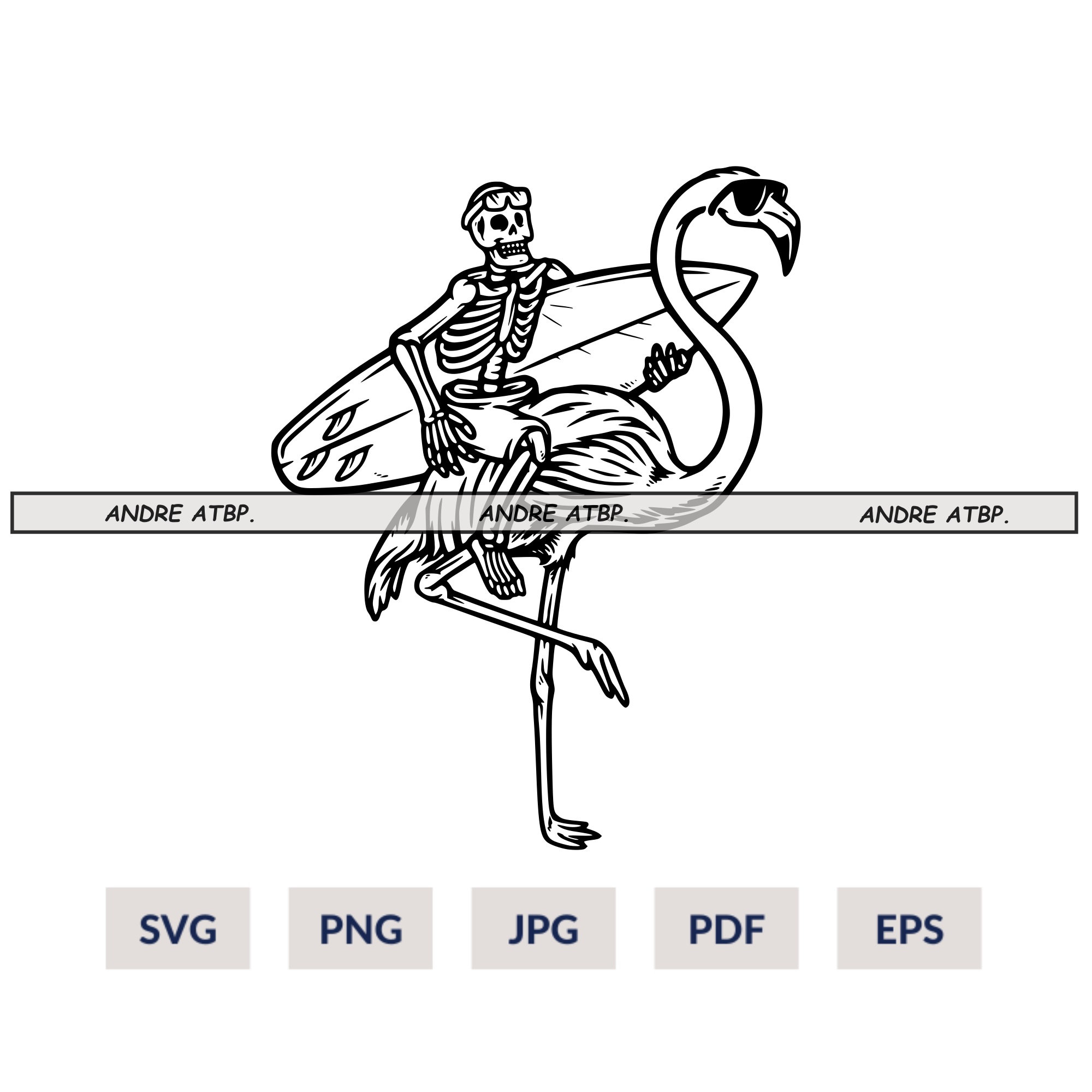 Skeleton Surfer Riding Flamingo SVG, Surf T-shirt Logo Graphics, Surfer ...