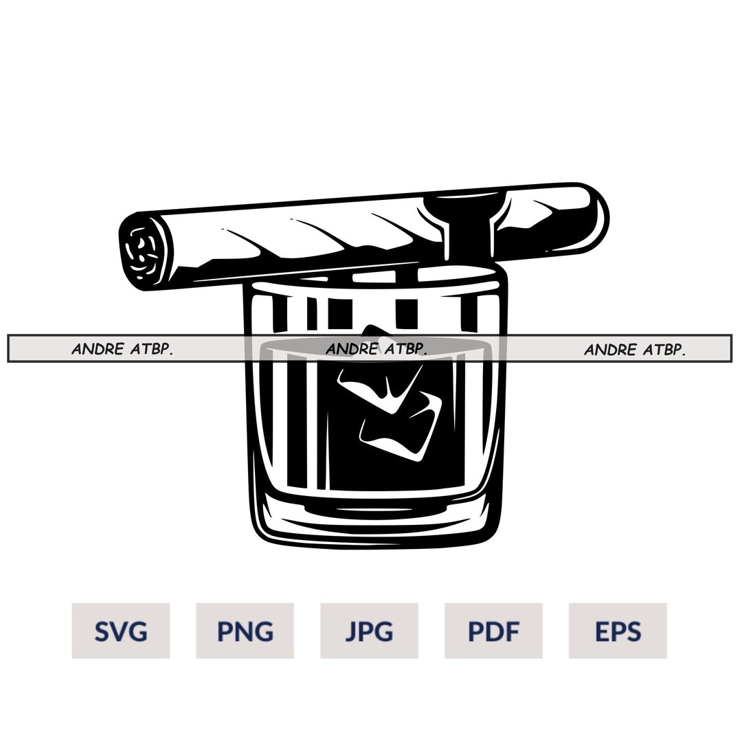 Whiskey With Cigar, SVG, Whiskey Glass With Ice Svg, Cigars Svg ...